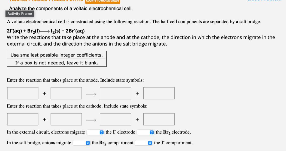 Analyze the components of a voltaic electrochemical cell. Activity ...