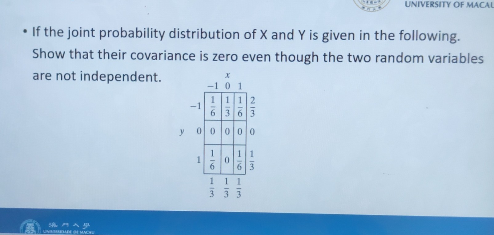 university of macal if the joint probability distribution of x and y is ...