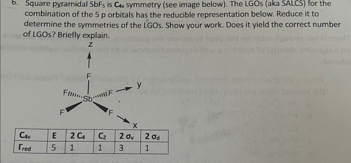 VIDEO solution: 6. Square pyramidal SbF5 is C4 v symmetry (see image ...