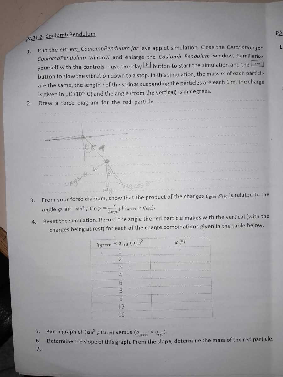 PART 2: Coulomb Pendulum 1. Run the ejsemCoulombPendulum.jar java ...