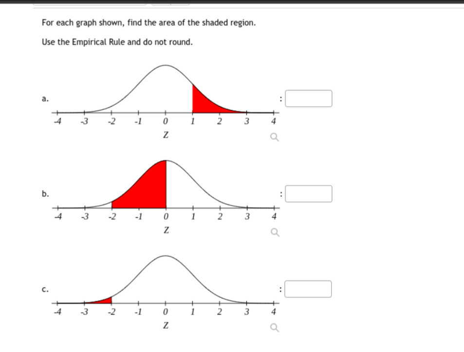 For each graph shown, find the area of the shaded region. Use the ...