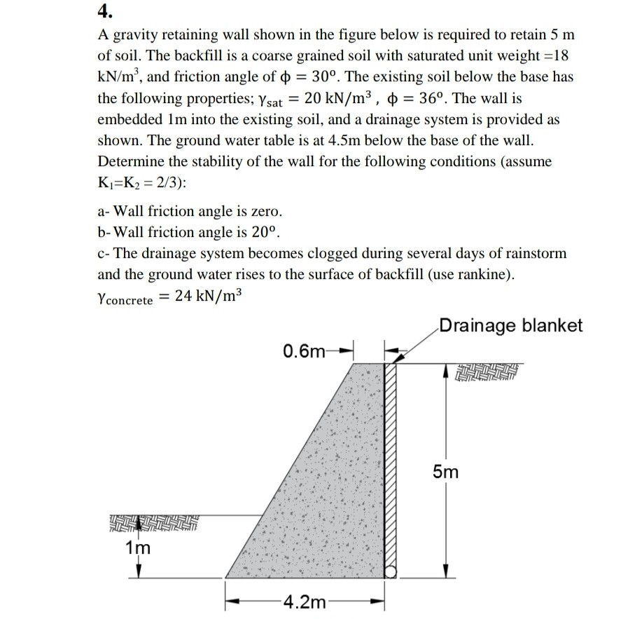 4 a gravity retaining wall shown in the figure below is required to ...