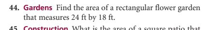 44 gardens find the area of a rectangular flower garden that measures ...