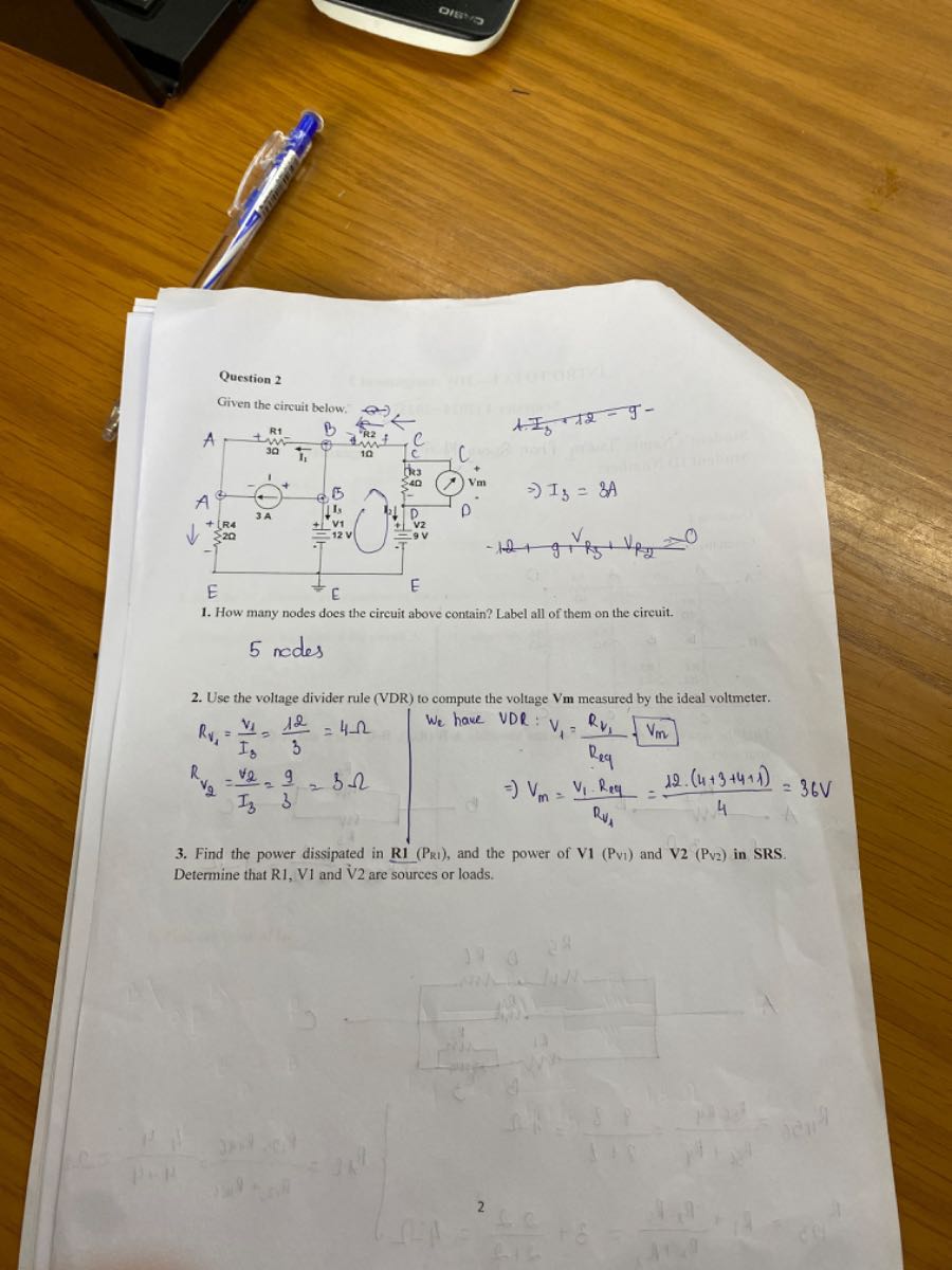 Otatis Question 2 Given the circuit below: 1. How many nodes does the ...