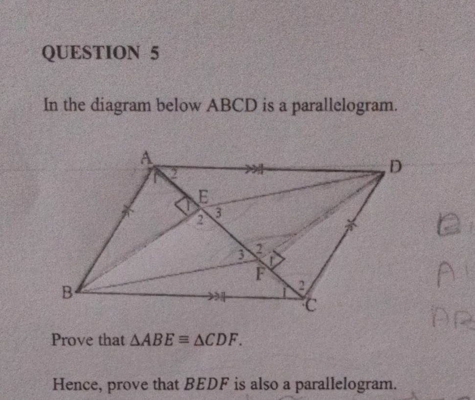 QUESTION 5 In the diagram below ABCD is a...