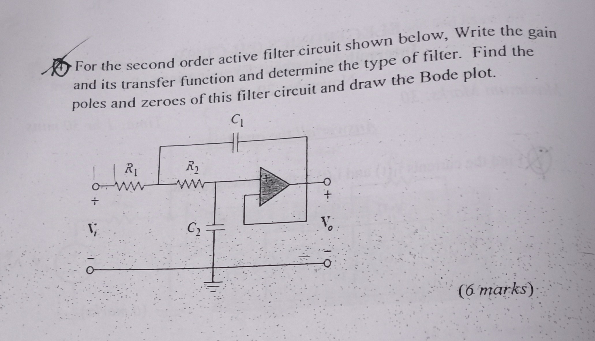 * For the second order active filter circuit shown below, Write the ...