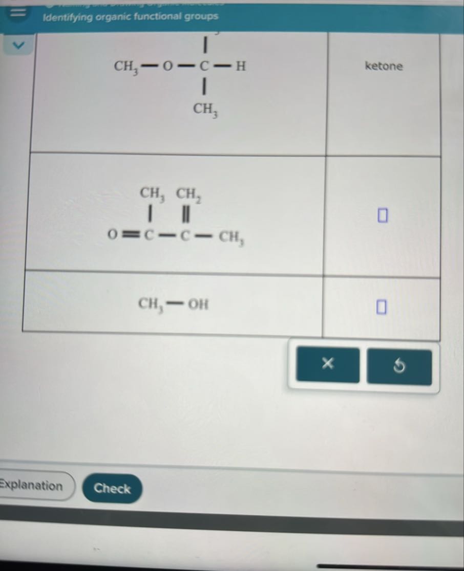Identifying organic functional groups Explanation Check