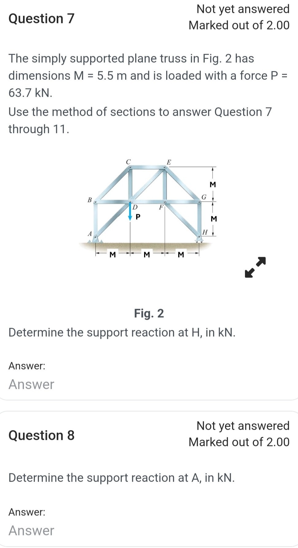 Question 7 Not yet answered Marked out of 2.00 The simply supported ...