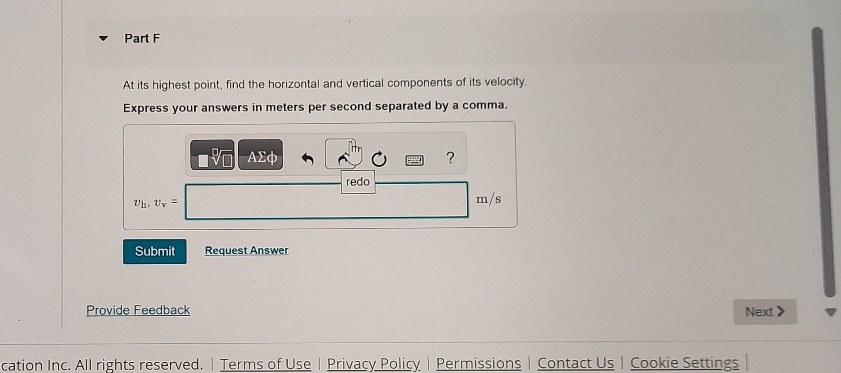 part f at its highest point find the horizontal and vertical components ...
