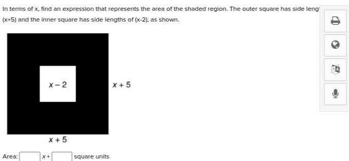 In terms of x, find an expression that represents the area of the ...