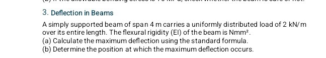 3. Deflection in Beams A simply supported beam of span 4 m carries a ...