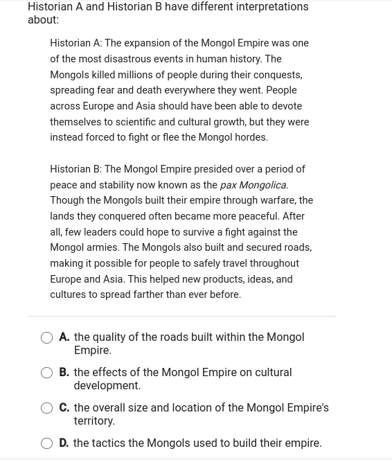 historian a and historian b have different interpretations about ...