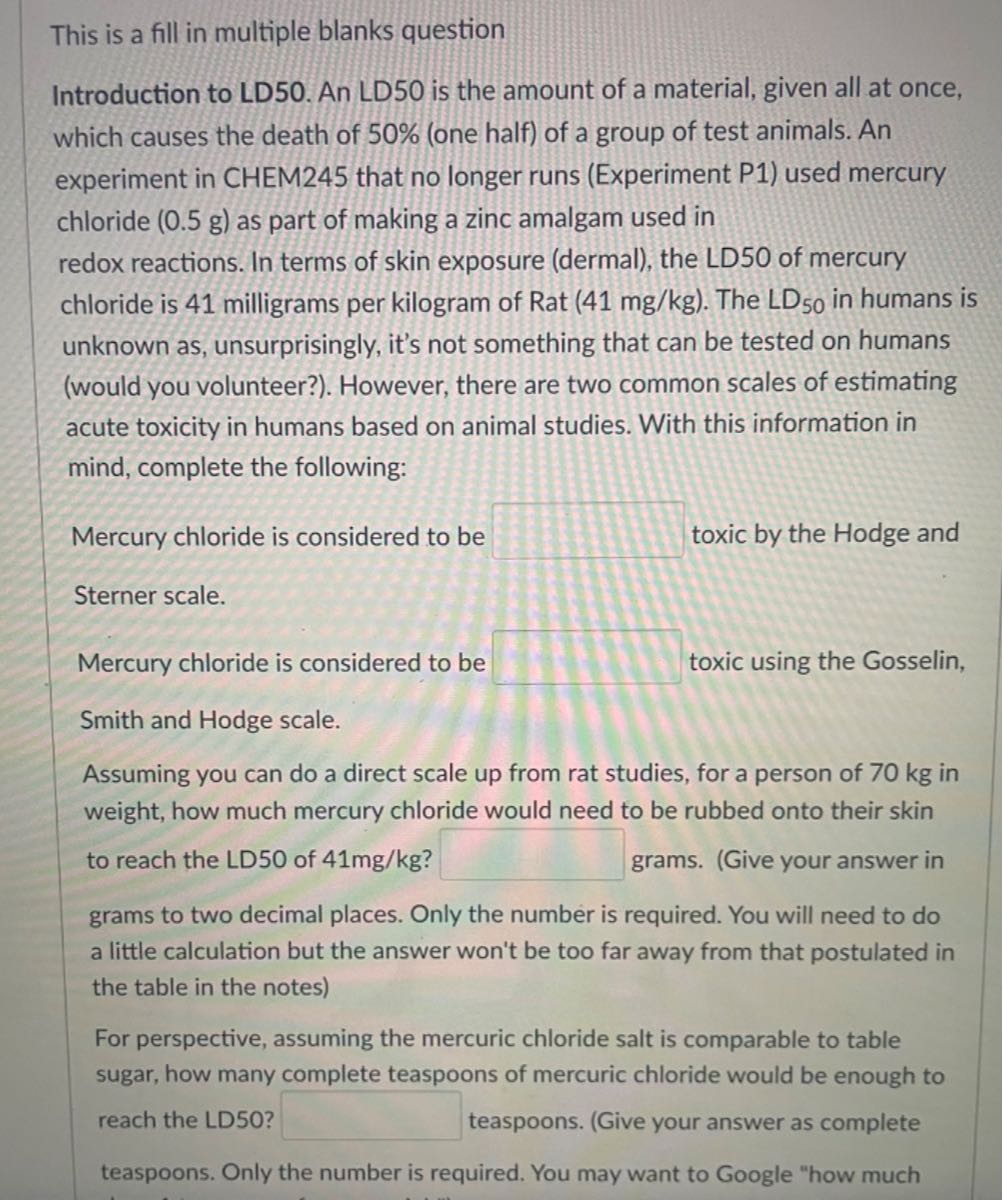 this is a fill in multiple blanks question introduction to ld50 an ld50 ...