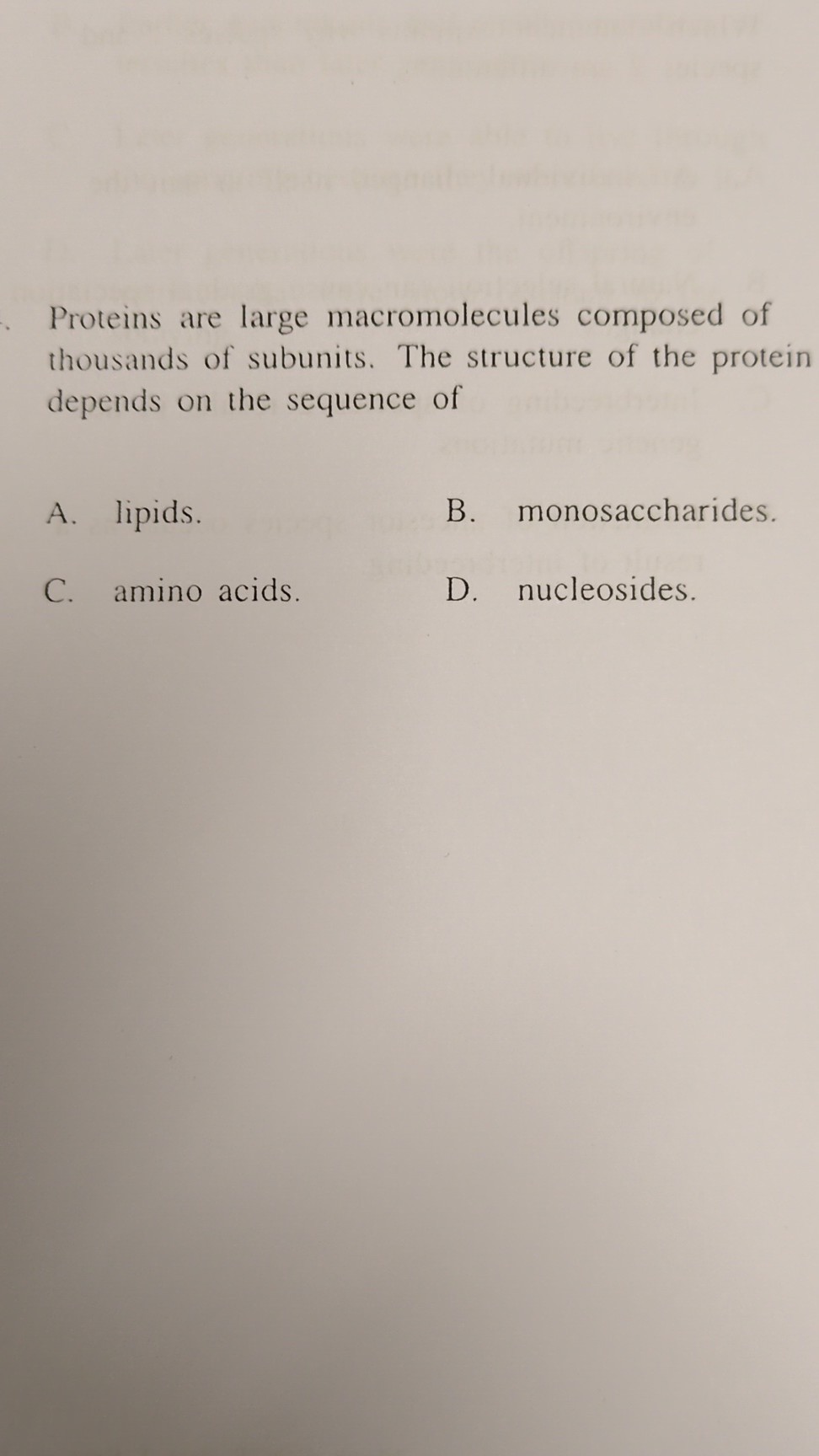 Proteins are large macromolecules composed of thousands of subunits ...