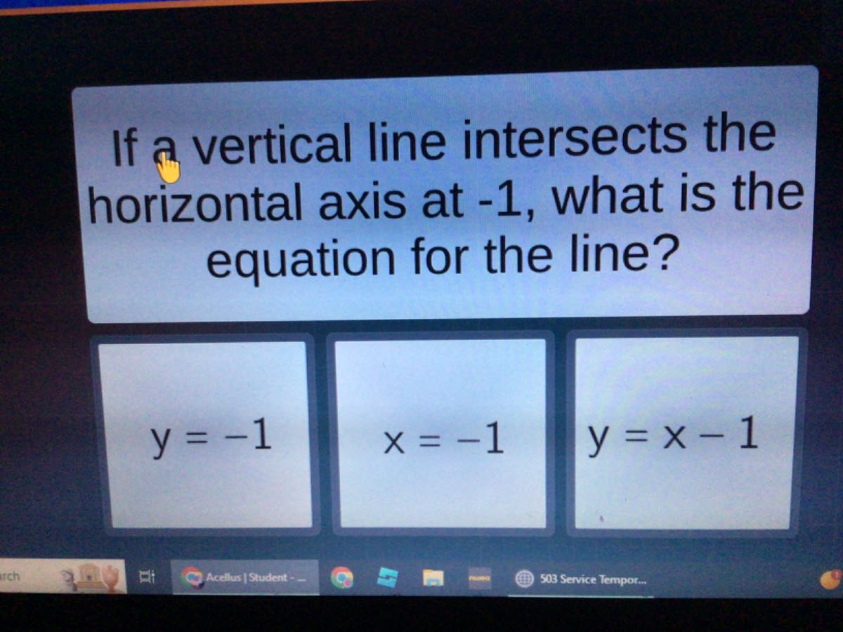 if a vertical line intersects the horizontal axis at 1 what is the equation for the line y 1 x 1 ...