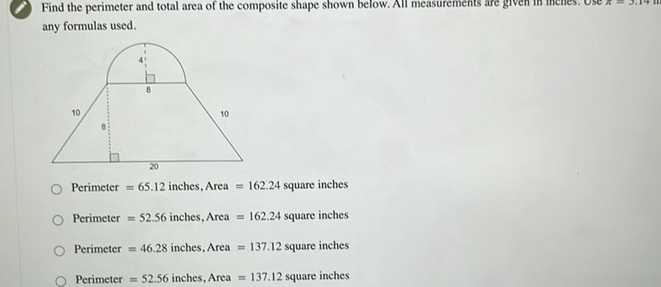 find the perimeter and total area of the composite shape shown below ...