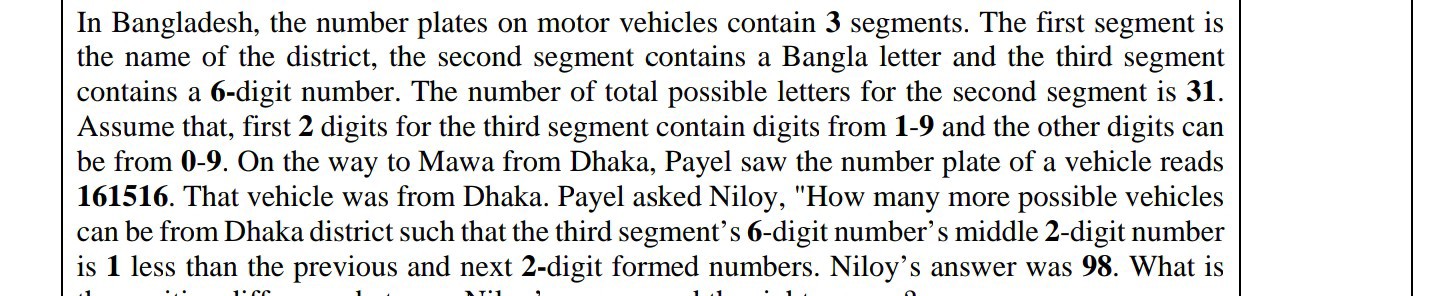 In Bangladesh, the number plates on motor vehicles contain 3 segments ...