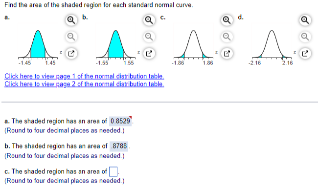 Find the area of the shaded region for each standard normal curve ...