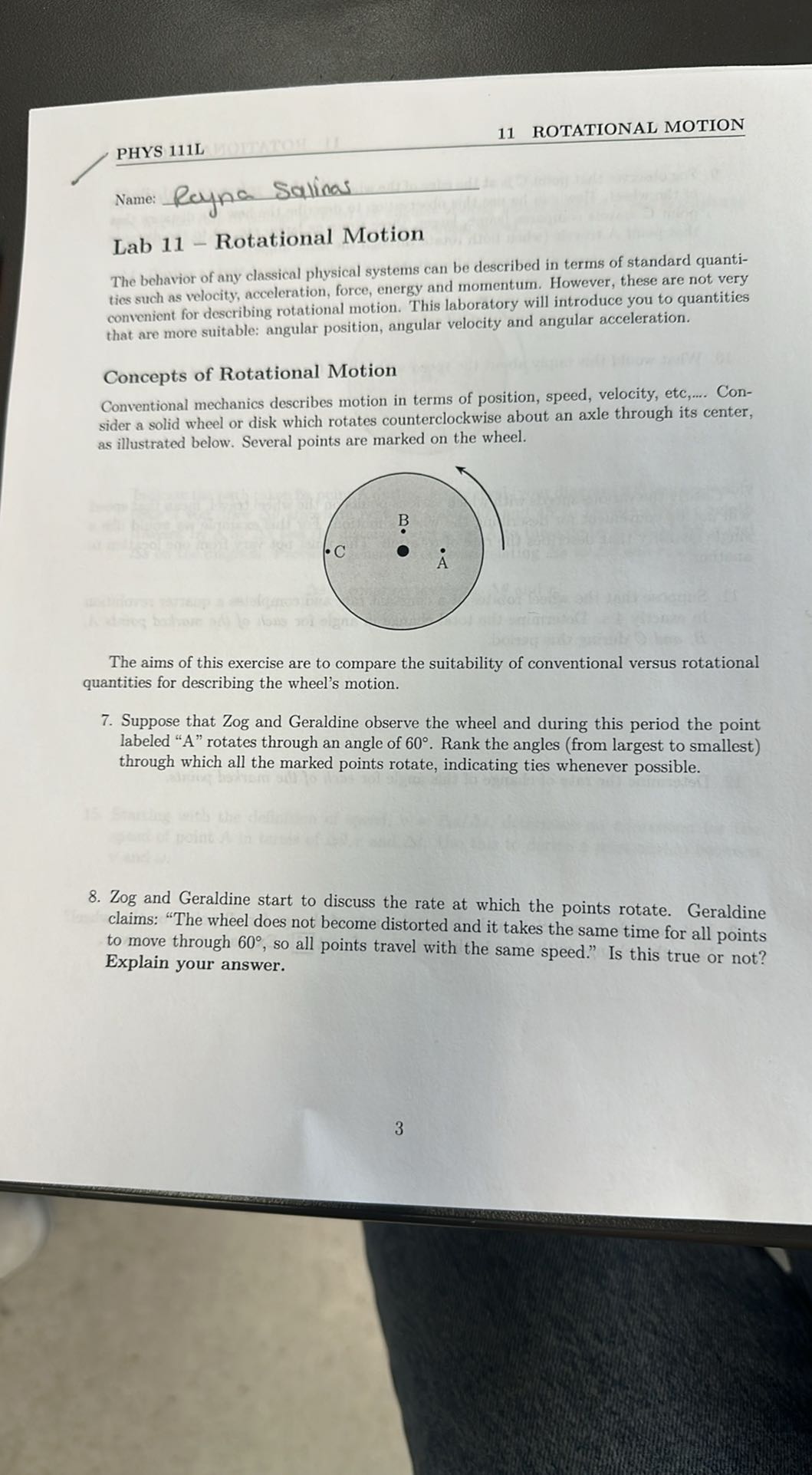 phys 111l 11 rotational motion name qquad reyna salinas lab 11 rotational motion the behavior of ...