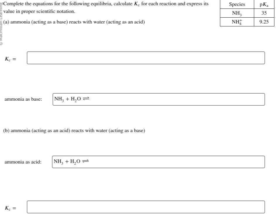 Complete the equations for the following equilibria, calculate Kc for ...