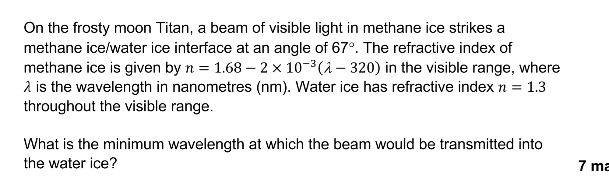 On the frosty moon Titan, a beam of visible light in methane ice ...