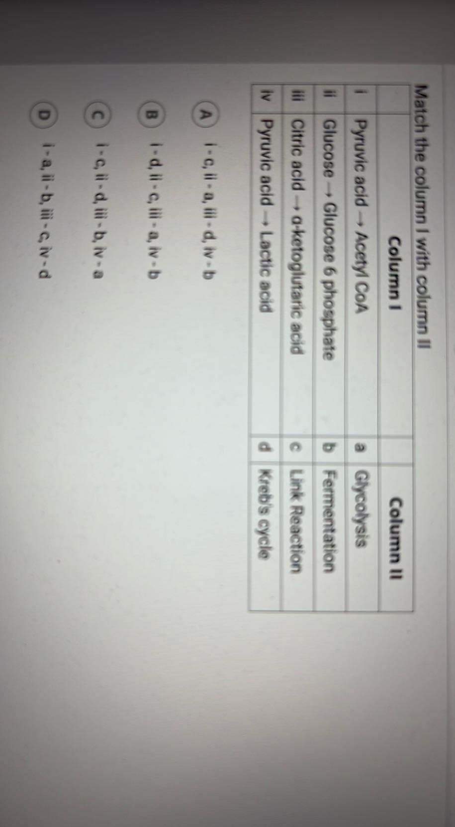 Match the column I with column II 1|c| Column I 1|c| Column II i ...