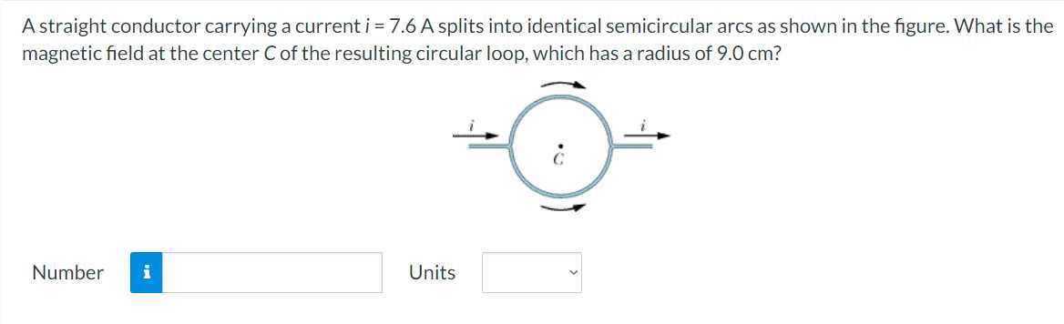 a straight conductor carrying a current i76 a splits into identical ...