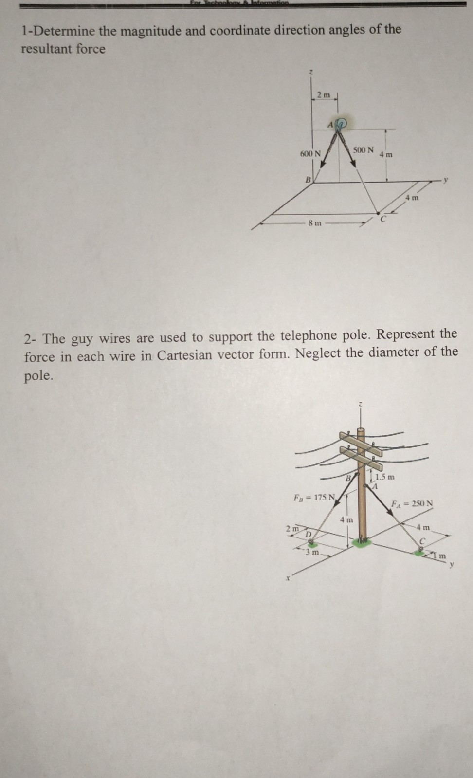 1-Determine the magnitude and coordinate direction angles of the ...