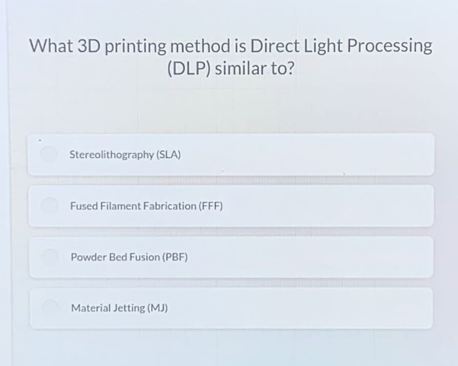 What 3D printing method is Direct Light Processing (DLP) similar to ...