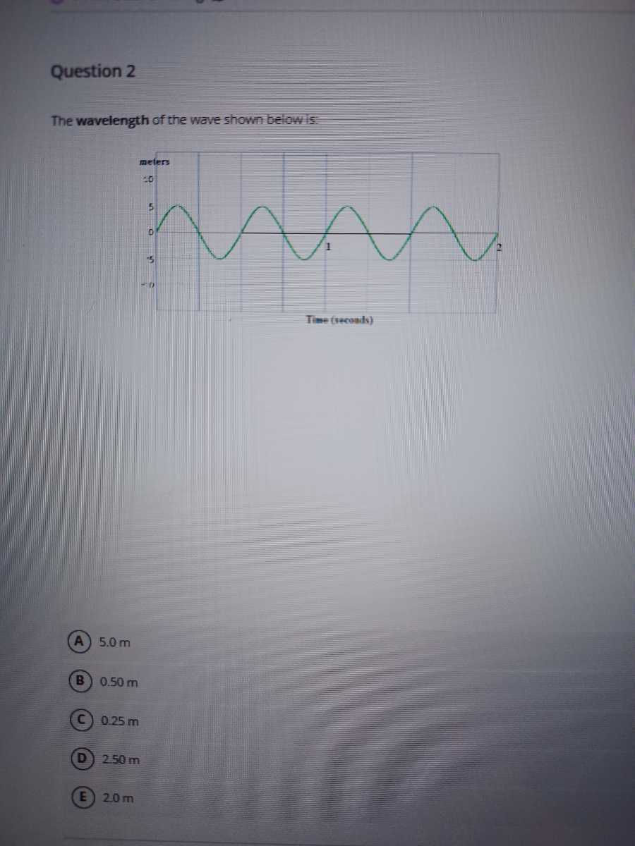 question 2 the wavelength of the wave shown below is a 50 m b 050 m c ...