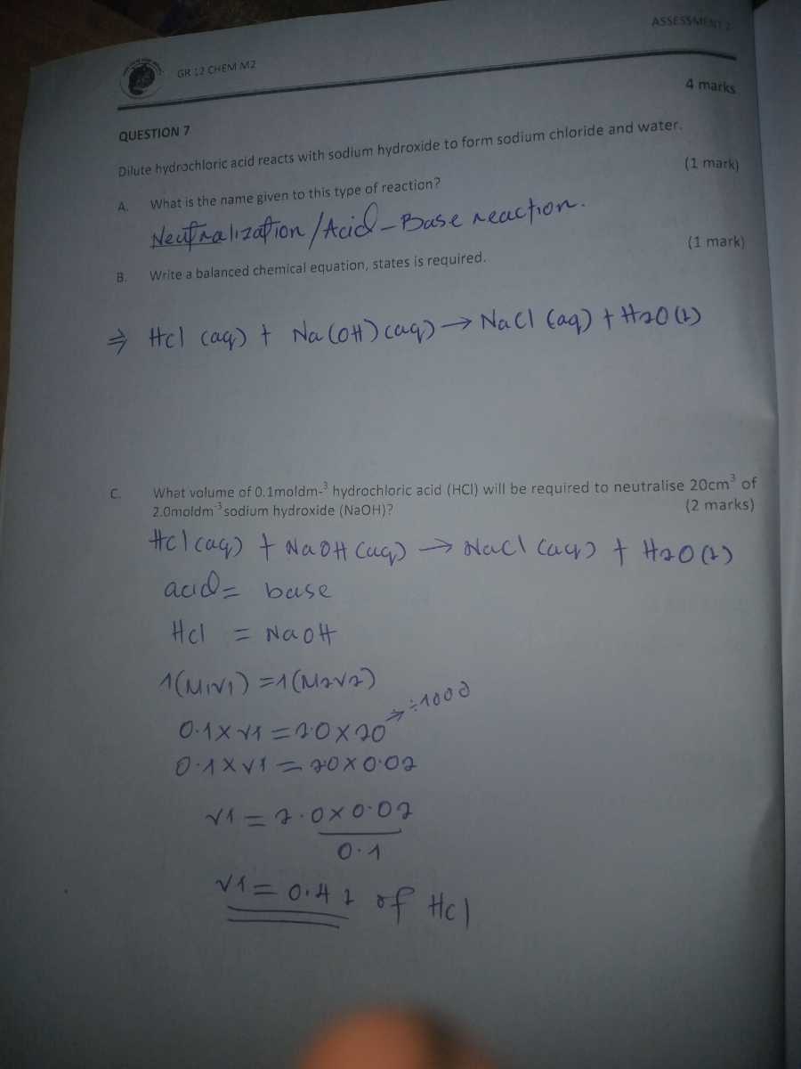 GR:2 CHEMMZ QUESTION 7 Dilute hydrochloric acid reacts with sodium ...