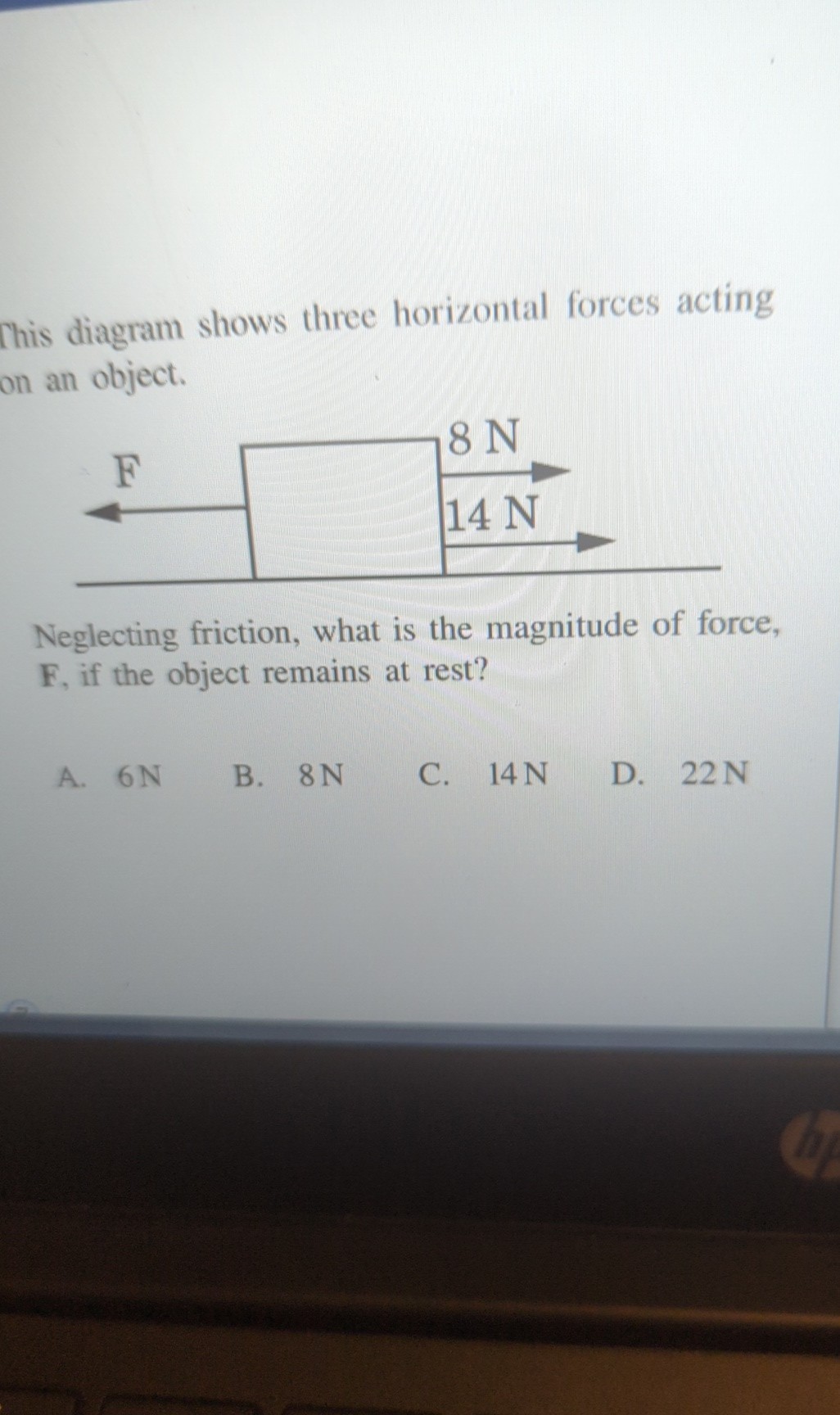 This diagram shows three horizontal forces acting on an object ...