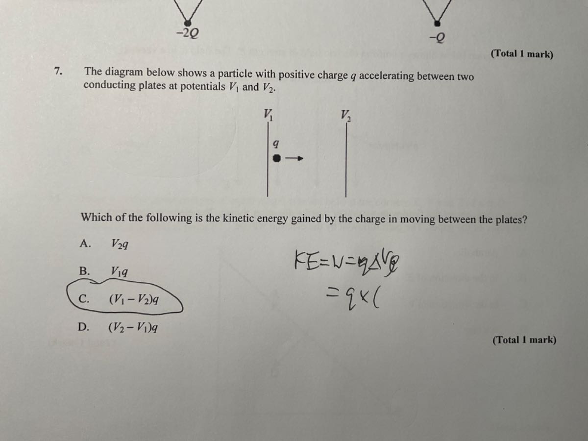 -2 Q (Total 1 mark) 7. The diagram below shows a particle with positive ...