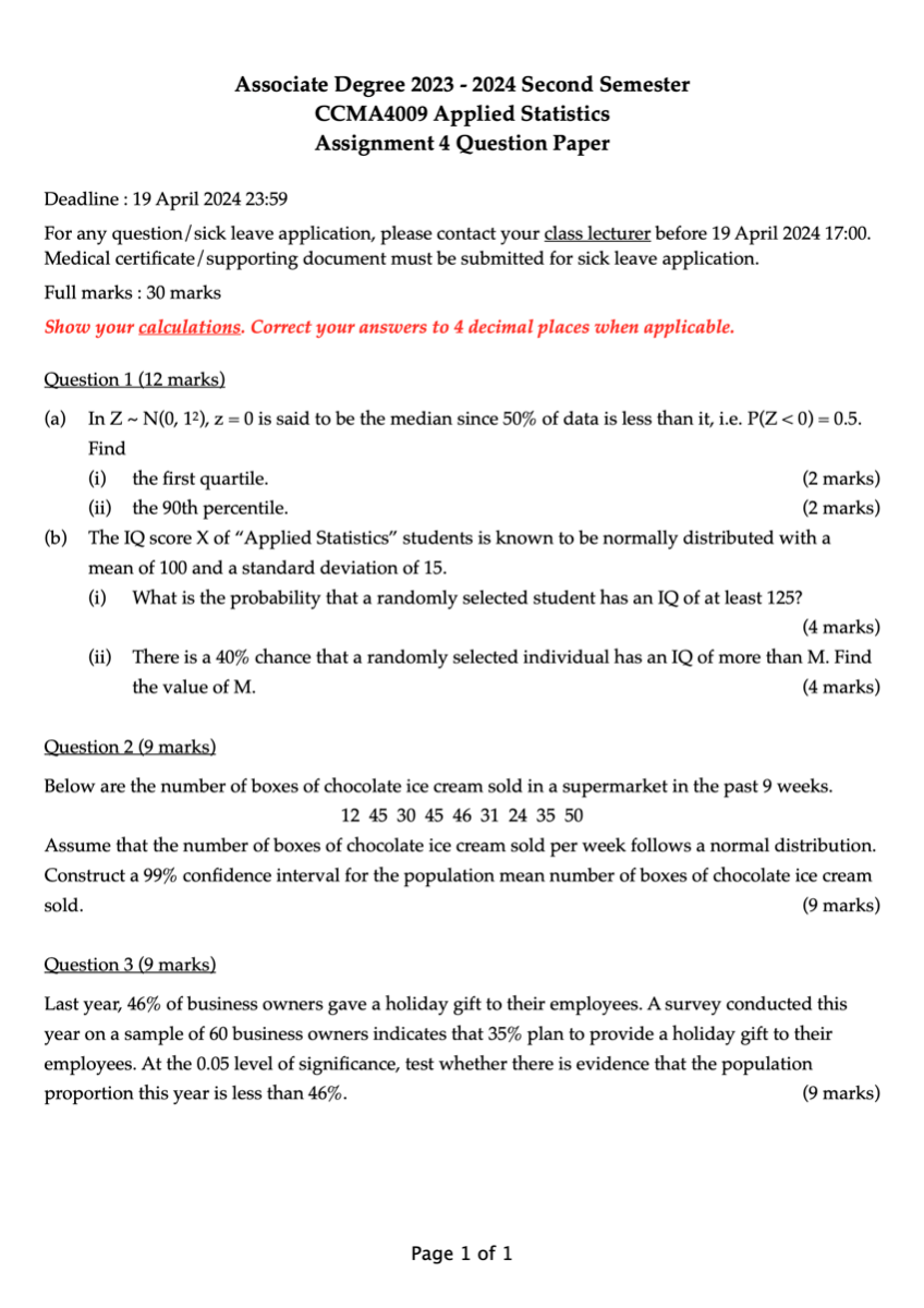 Associate Degree 2023 - 2024 Second Semester CCMA4009 Applied ...
