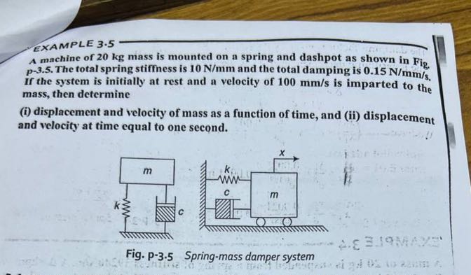 EXAMPLE 3.5 A machine of 20 kg mass is mounted on a spring and dashpot ...
