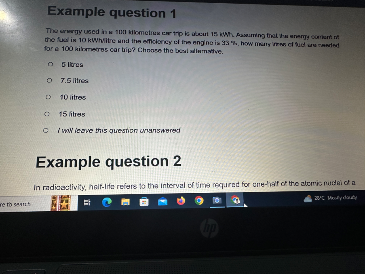 SOLVED: Example question 1 The energy used in a 100 kilometres car trip ... SOLVED: Example question 1 The energy used in a 100 kilometres car trip ...