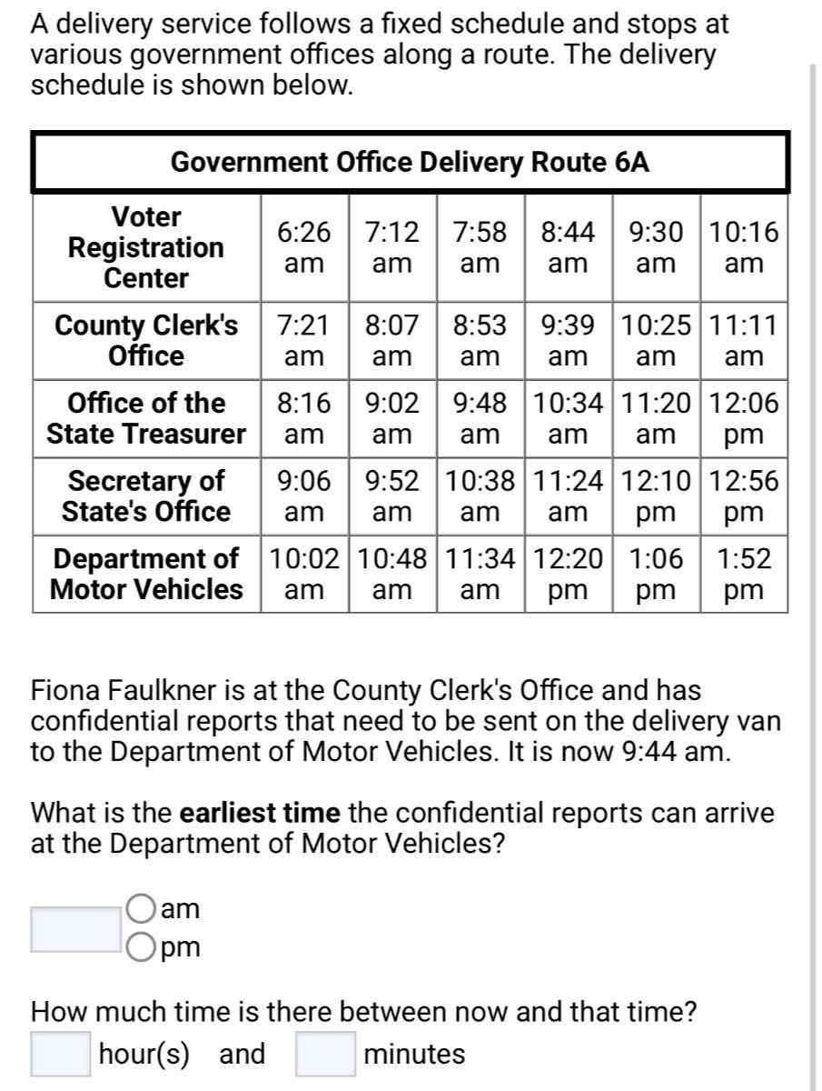 A delivery service follows a fixed schedule and stops at various ...