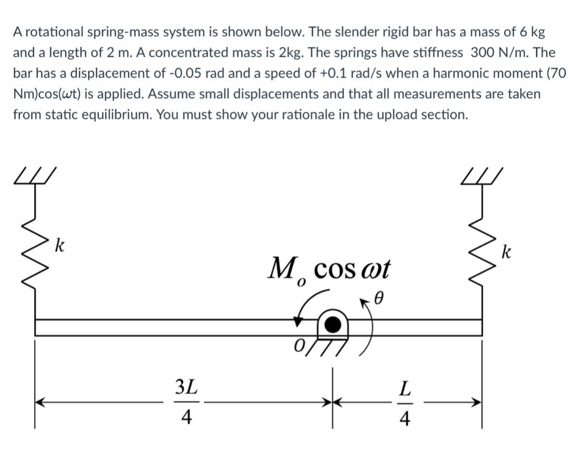 A rotational spring-mass system is shown below. The slender rigid bar ...