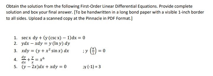 Obtain the solution from the following First-Order Linear Differential ...