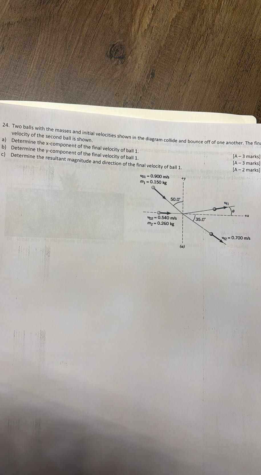 24. Two balls with the masses and initial velocities shown in the ...