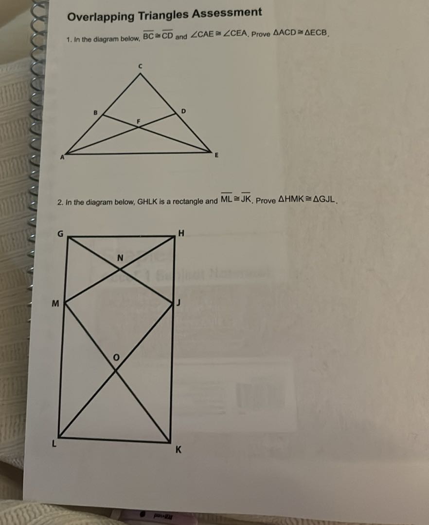 Overlapping Triangles Assessment 1. In the diagram below, BC≅CD and ∠ ...