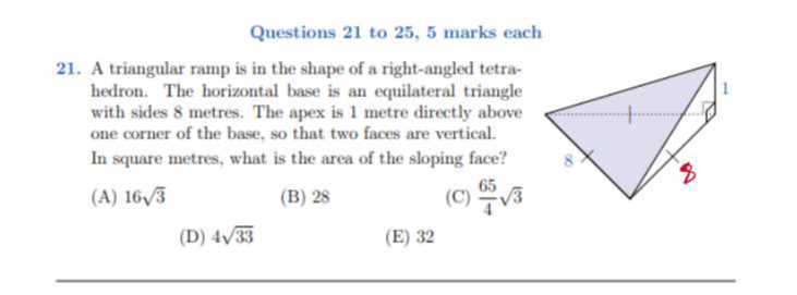 Questions 21 to 25, 5 marks each 21. A triangular ramp is in the shape ...
