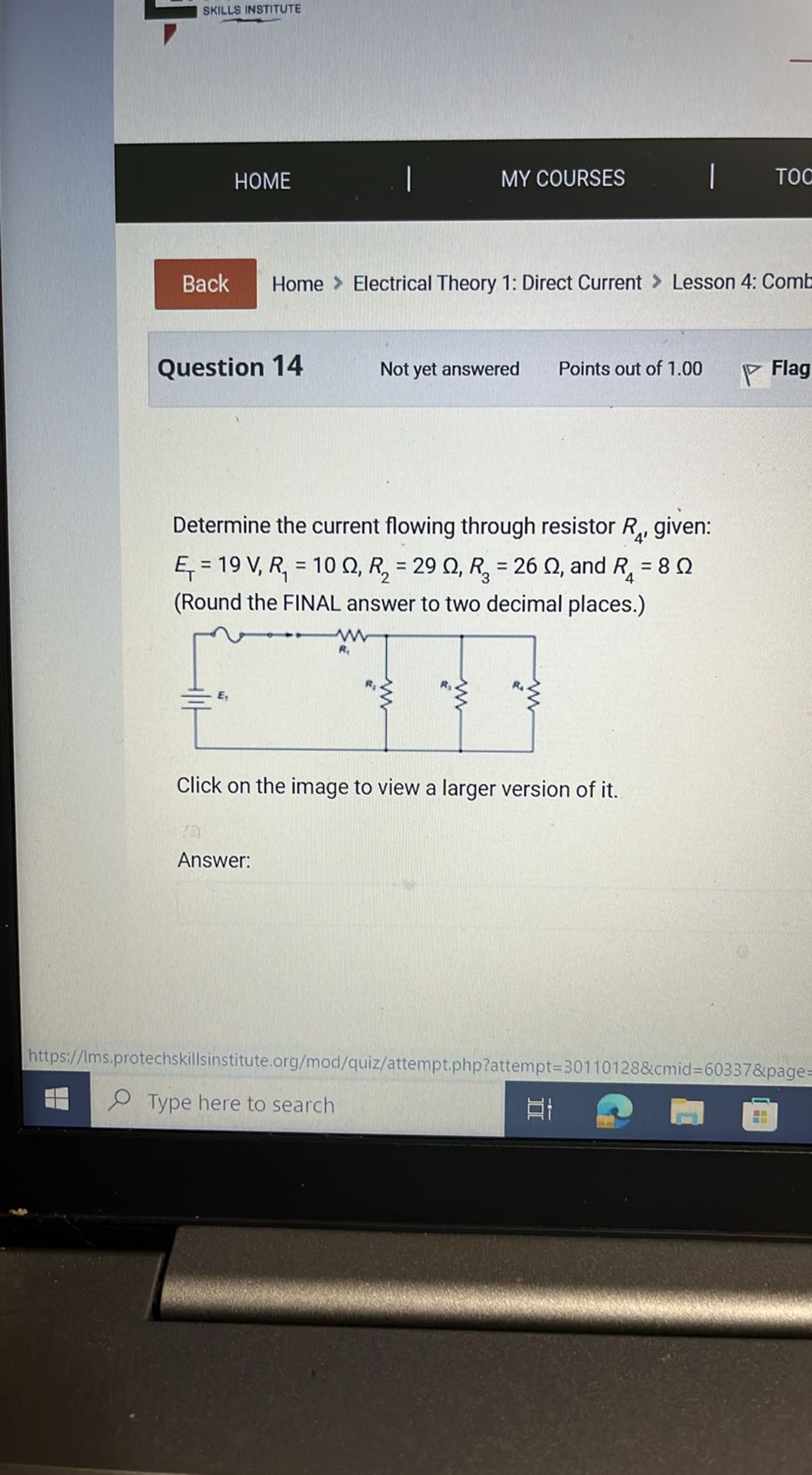 HOME MY COURSES Back Home Electrical Theory 1: Direct Current Lesson 4: Comb Question 14 Not yet ...