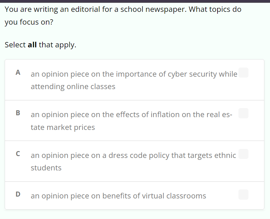 you are writing an editorial for a school newspaper what topics do you ...