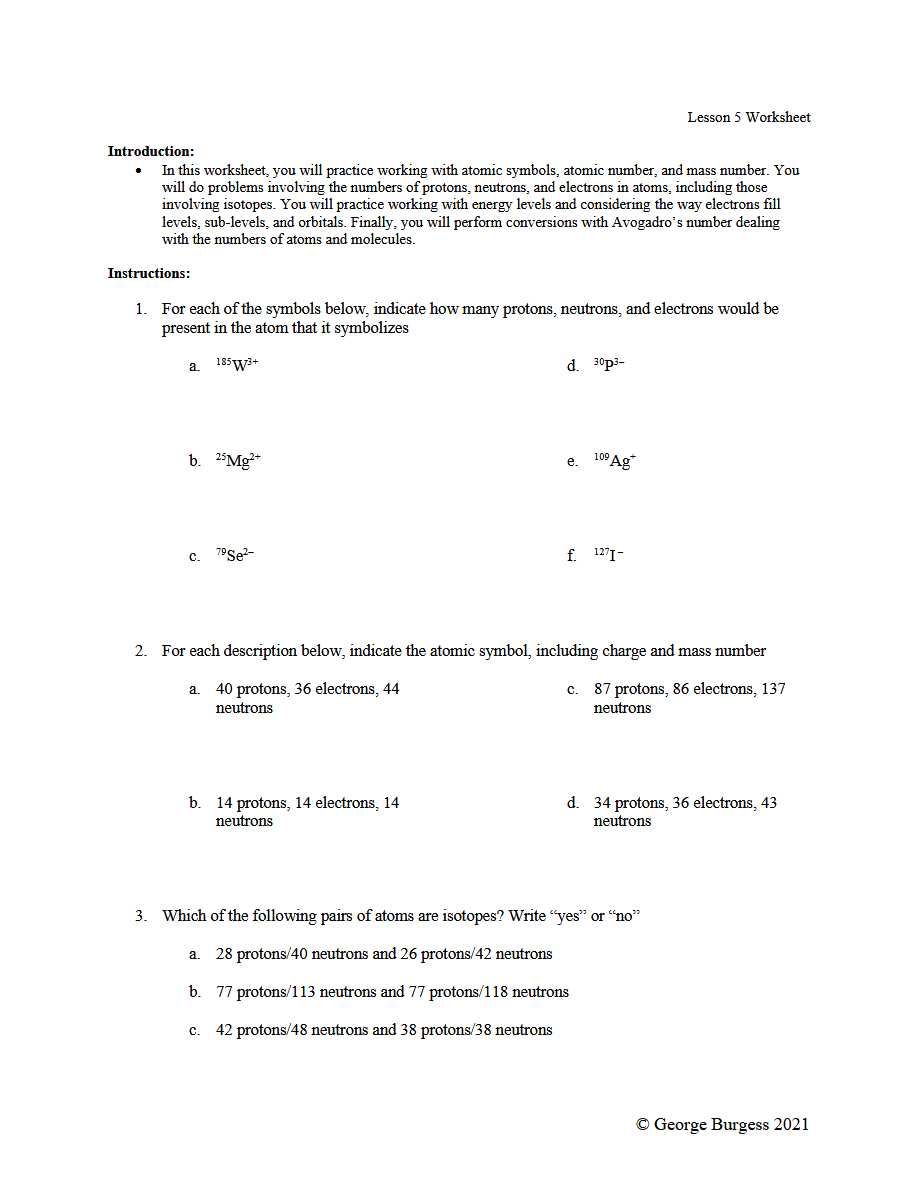 Lesson 5 Worksheet Introduction: - In this worksheet, you will practice working with atomic ...