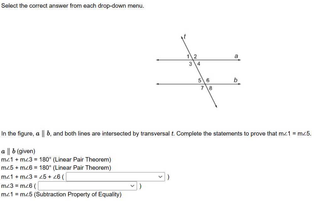 Select the correct answer from each drop-down menu. In the figure, a b ...