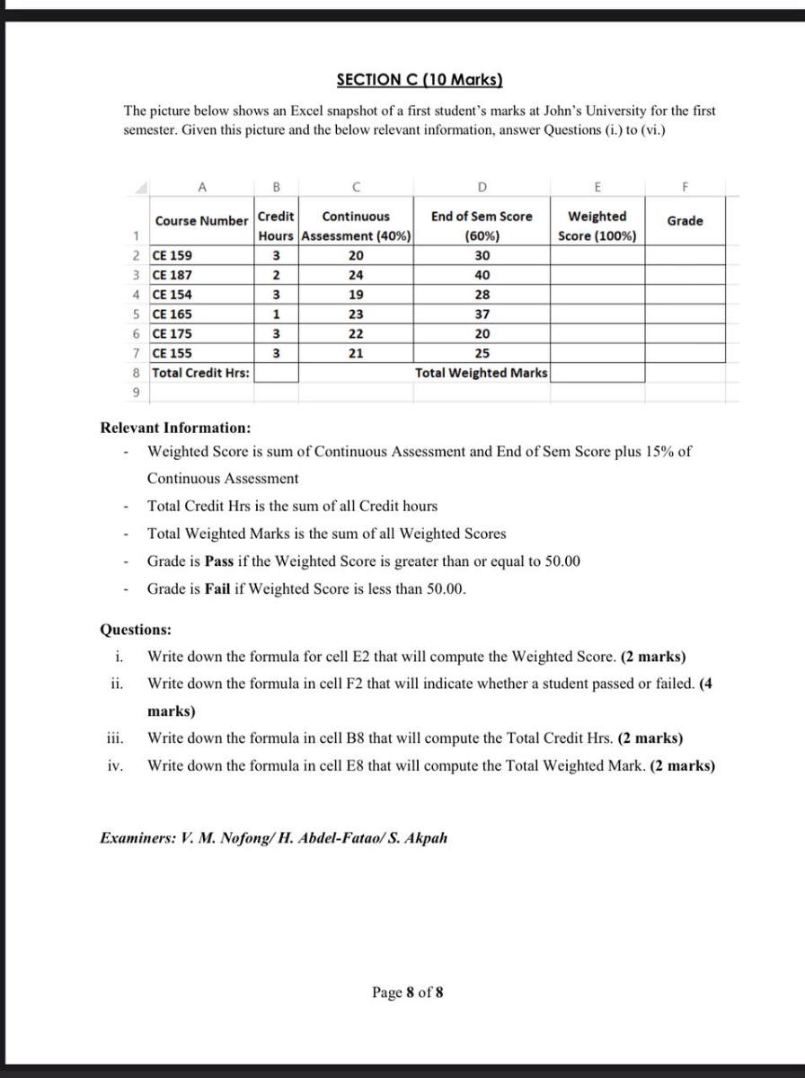 SOLVED: SECTION C (10 Marks) The picture below shows an Excel snapshot ...