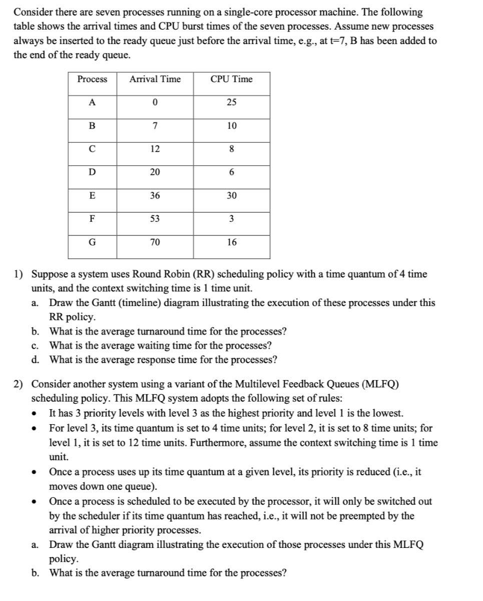 Consider there are seven processes running on a single-core processor machine. The following ...