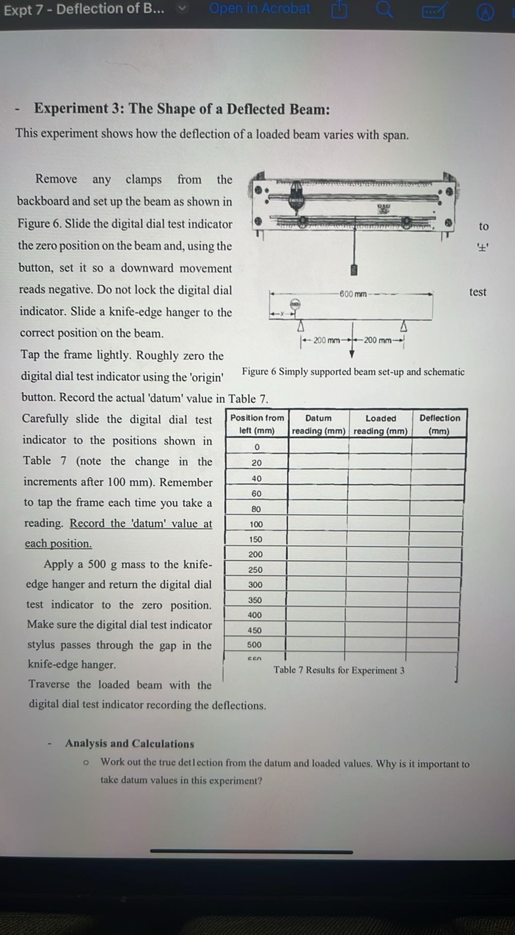 Expt 7 - Deflection of B... Open in Acrobat - Experiment 3: The Shape ...