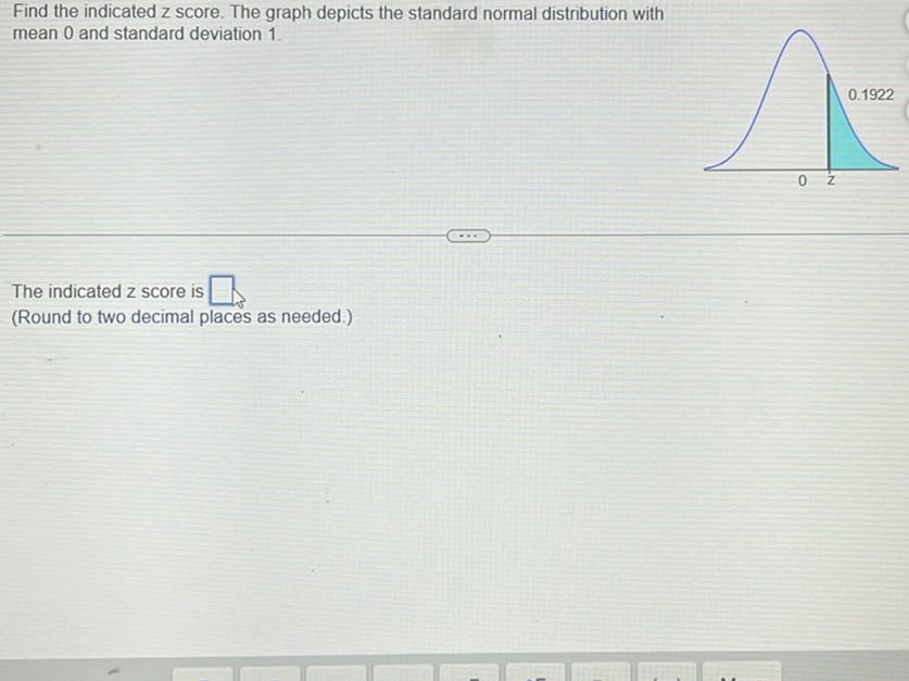 Find the indicated z score. The graph depicts the standard normal ...